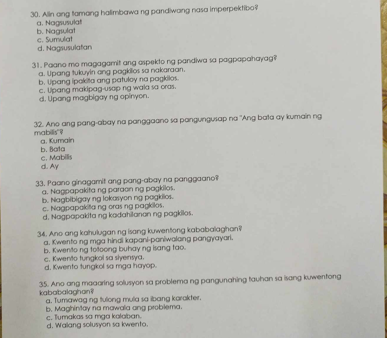 30 Alin ang tamang halimbawa ng pandiwang | StudyX
