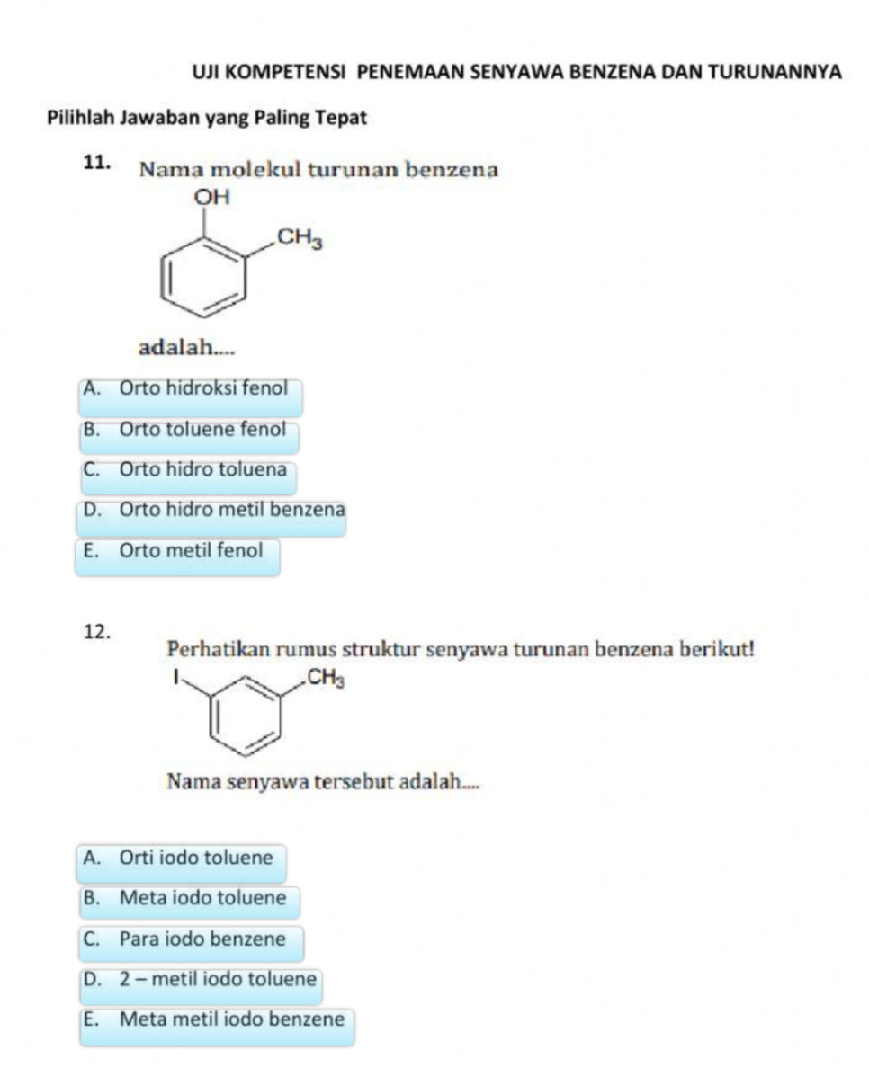 11 Nama molekul turunan benzena (OH ) (CH3 )