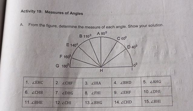 Activity 19 Measures of Angles A From the | StudyX