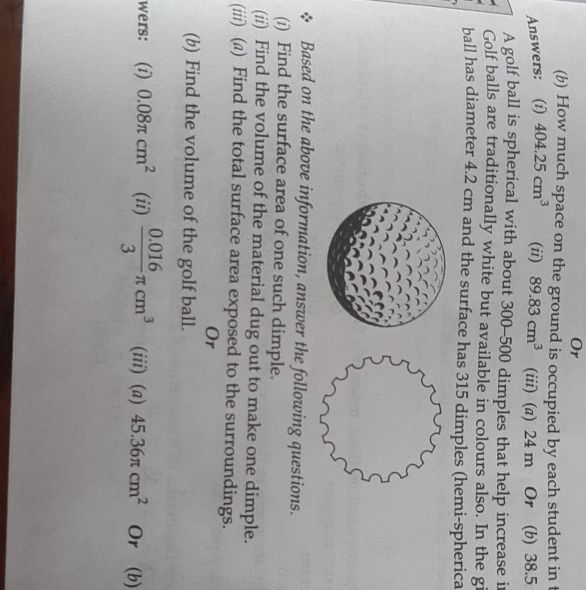 A golf ball is spherical with about 300-500