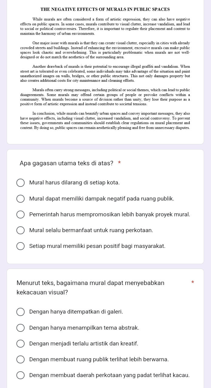 Apa gagasan utama teks di atas Mural harus | StudyX
