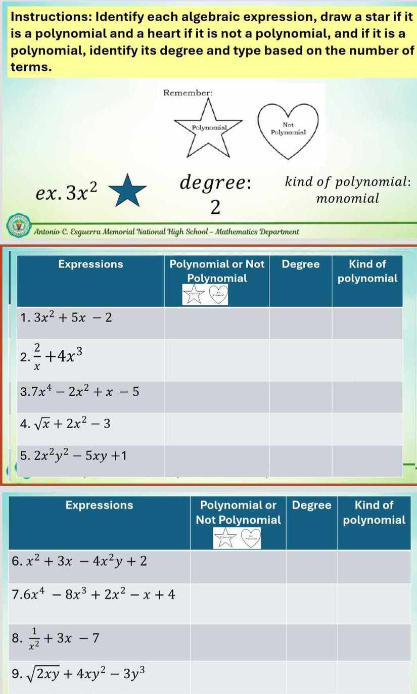 Instructions Identify each algebraic | StudyX