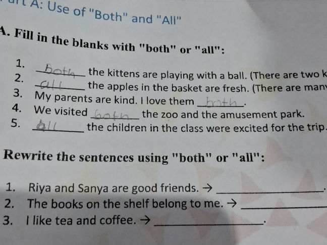 A. Fill in the blanks with "both" or "all": | StudyX