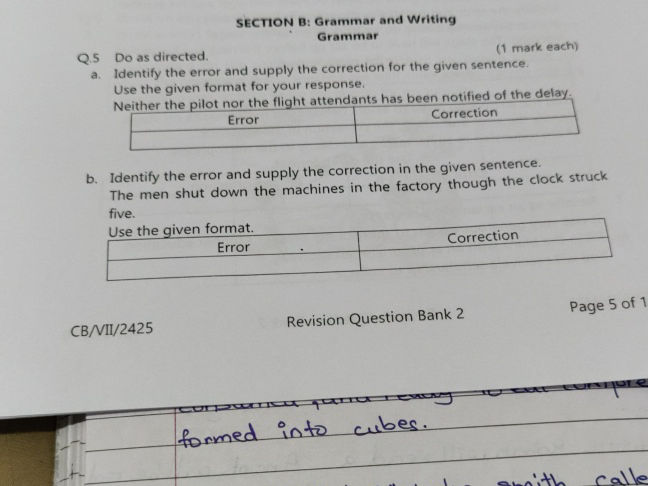 Q.5 Do as directed. a. Identify the error | StudyX