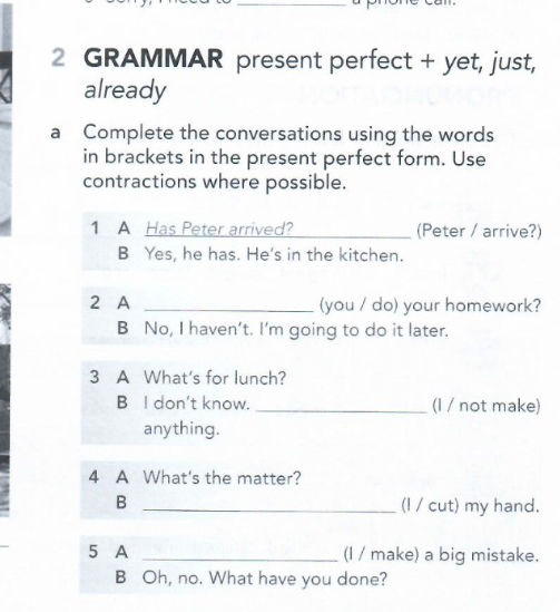 2 GRAMMAR present perfect + yet just already | StudyX