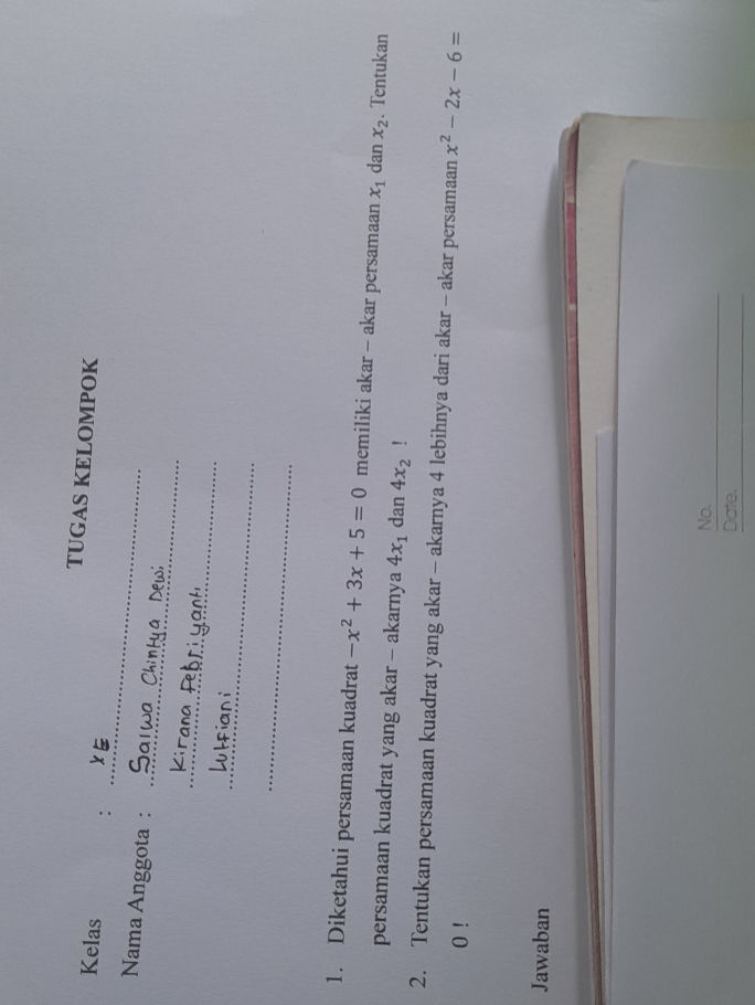 1. Diketahui persamaan kuadrat $-x^2 + 3x + | StudyX