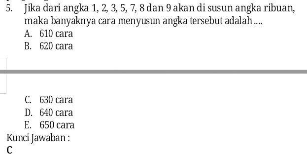 5. Jika dari angka 1, 2, 3, 5, 7, 8 dan 9 | StudyX