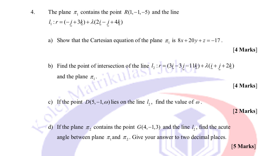 4. The plane $ _1$ contains the point R(1, | StudyX
