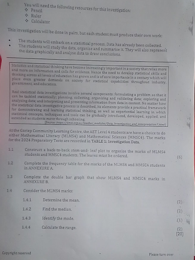 1.1 Construct a back-to-back stem-and-leaf | StudyX