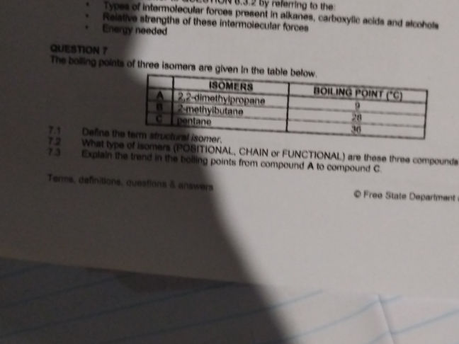 QUESTION 7 The boiling points of three | StudyX