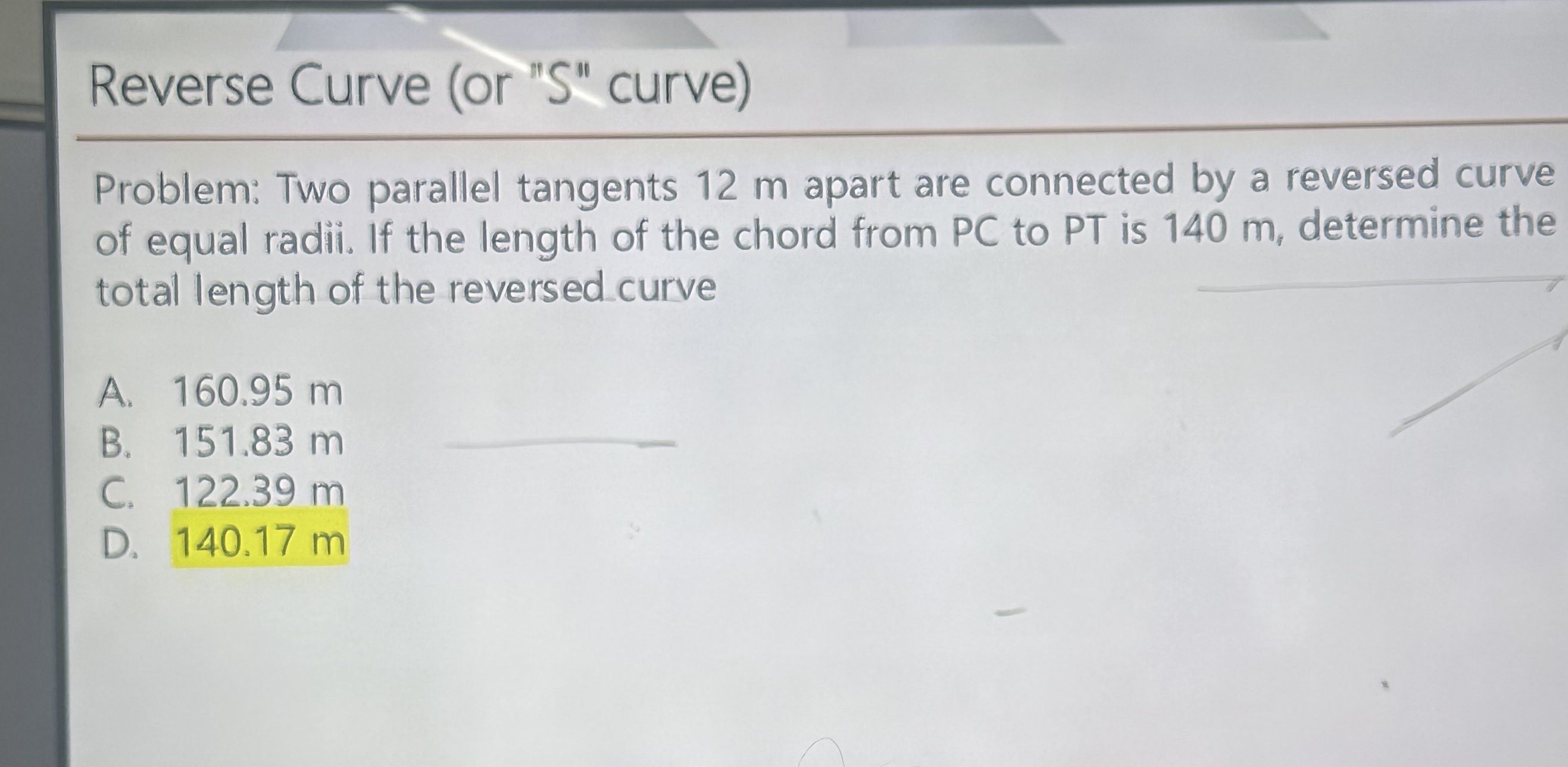 Reverse Curve (or S curve) Problem Two | StudyX