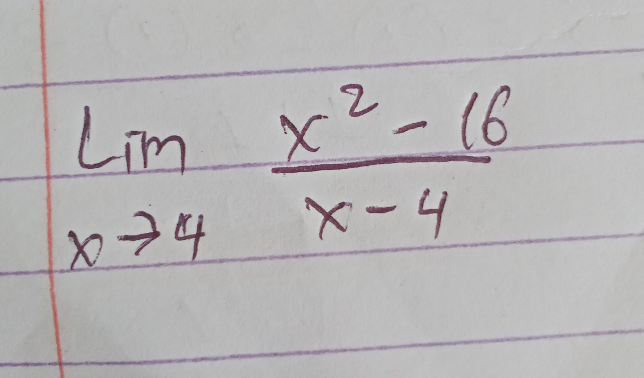 Calculate Limit of (x^2 - 16) / (x - 4) as x | StudyX