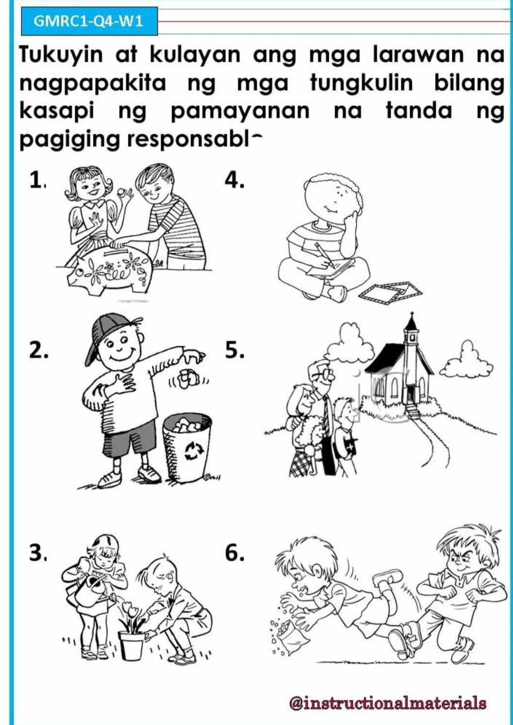 Tukuyin at kulayan ang mga larawan na | StudyX