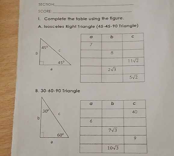 1 Complete the table using the figure A | StudyX