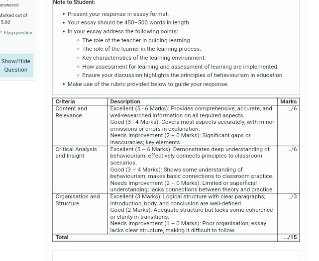 Note to Student Present your response in | StudyX