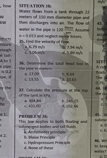 SITUATION 10 Water flows from a tank through | StudyX