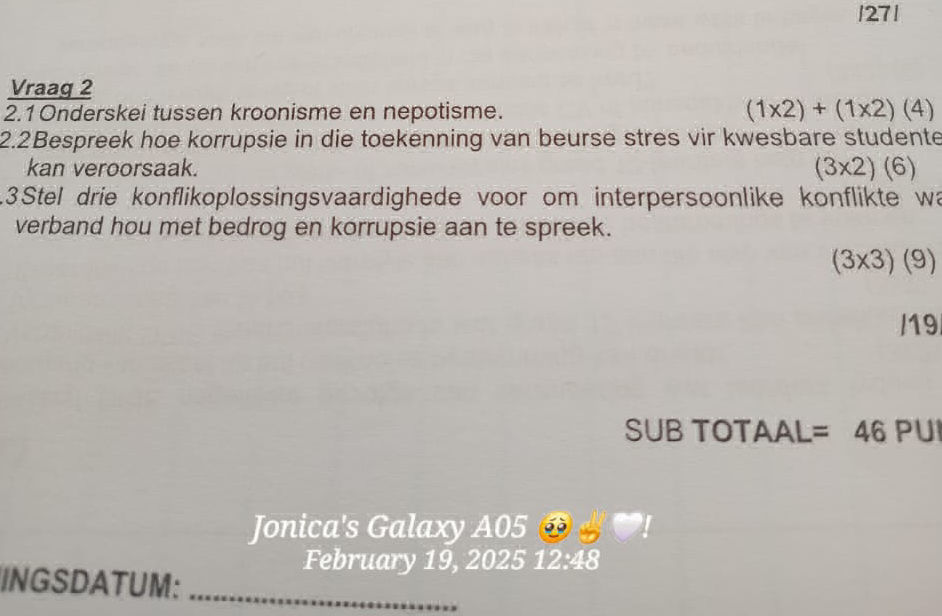 Vraag 2 2.1 Onderskei tussen kroonisme en