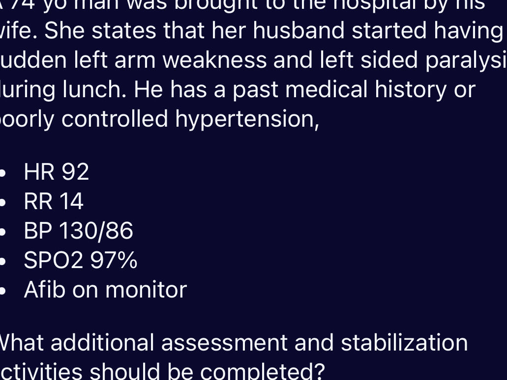 A 74 yo man was brought to the hospital by | StudyX