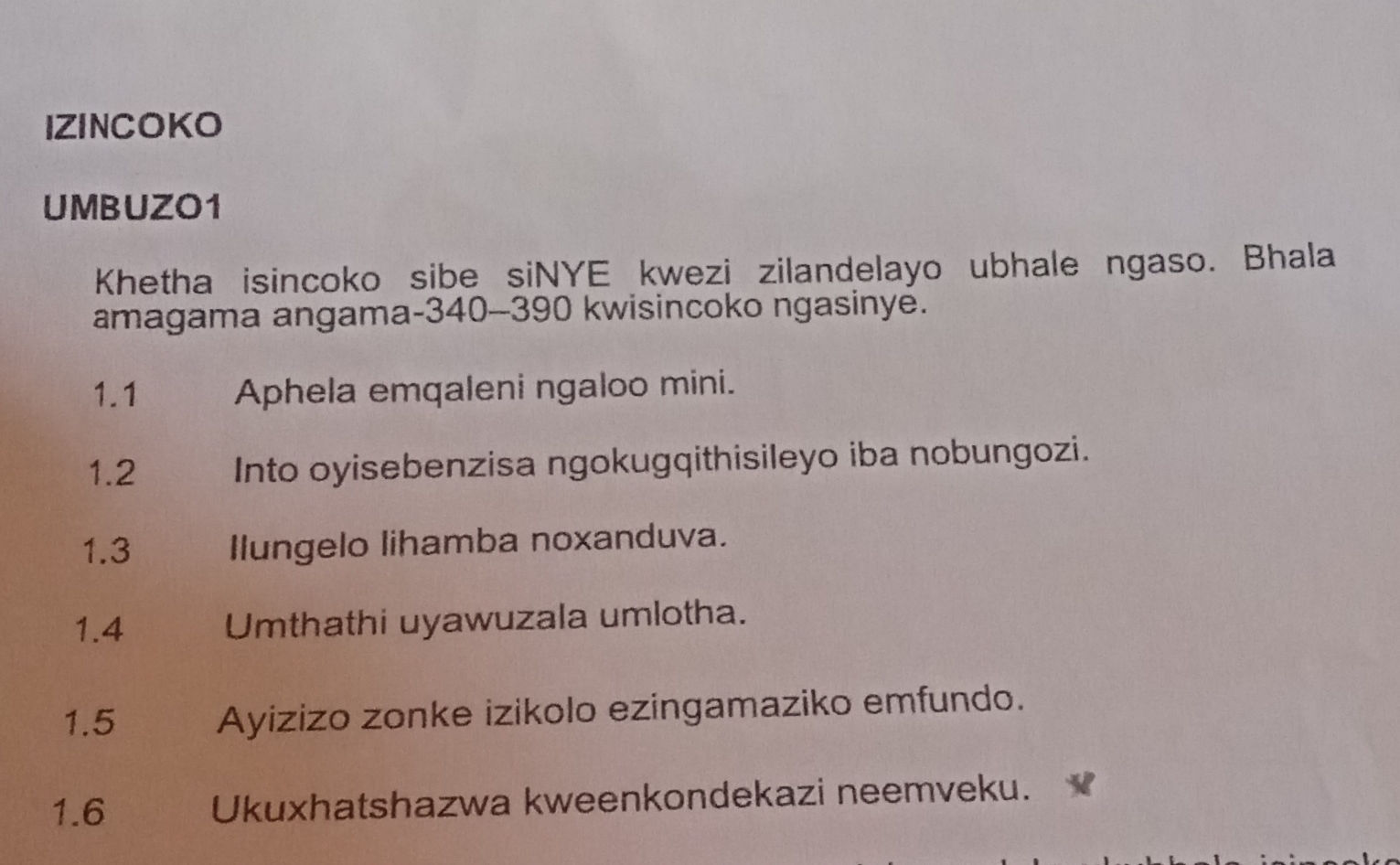 IZINCOKO UMBUZO1 Khetha isincoko sibe siNYE | StudyX
