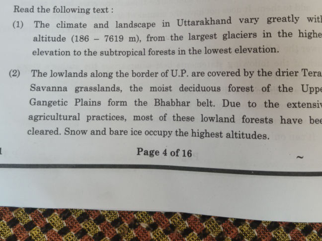 (1) The climate and landscape in Uttarakhand