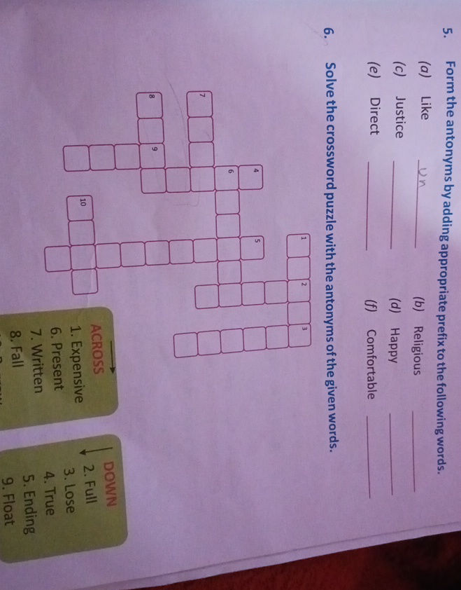 5 Form the antonyms by adding appropriate | StudyX