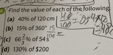 6 Find the value of each of the following