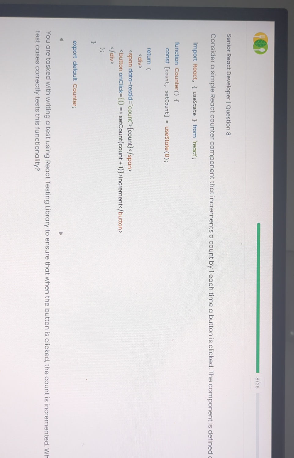 Consider a simple React counter component | StudyX