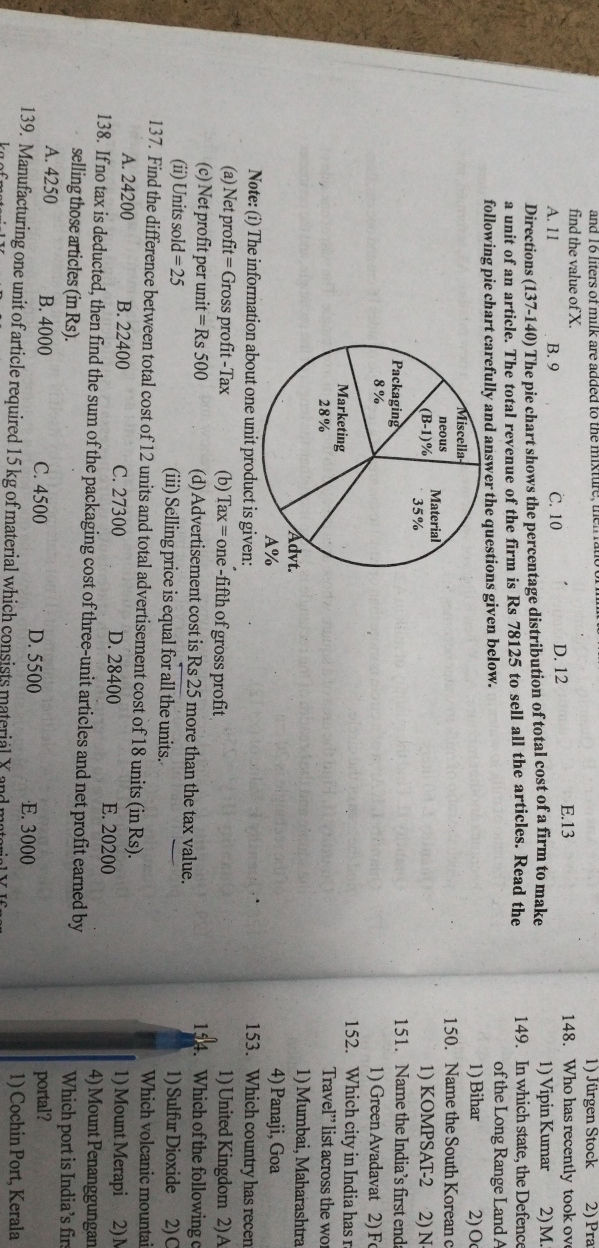 Directions (137-140) The pie chart shows the | StudyX