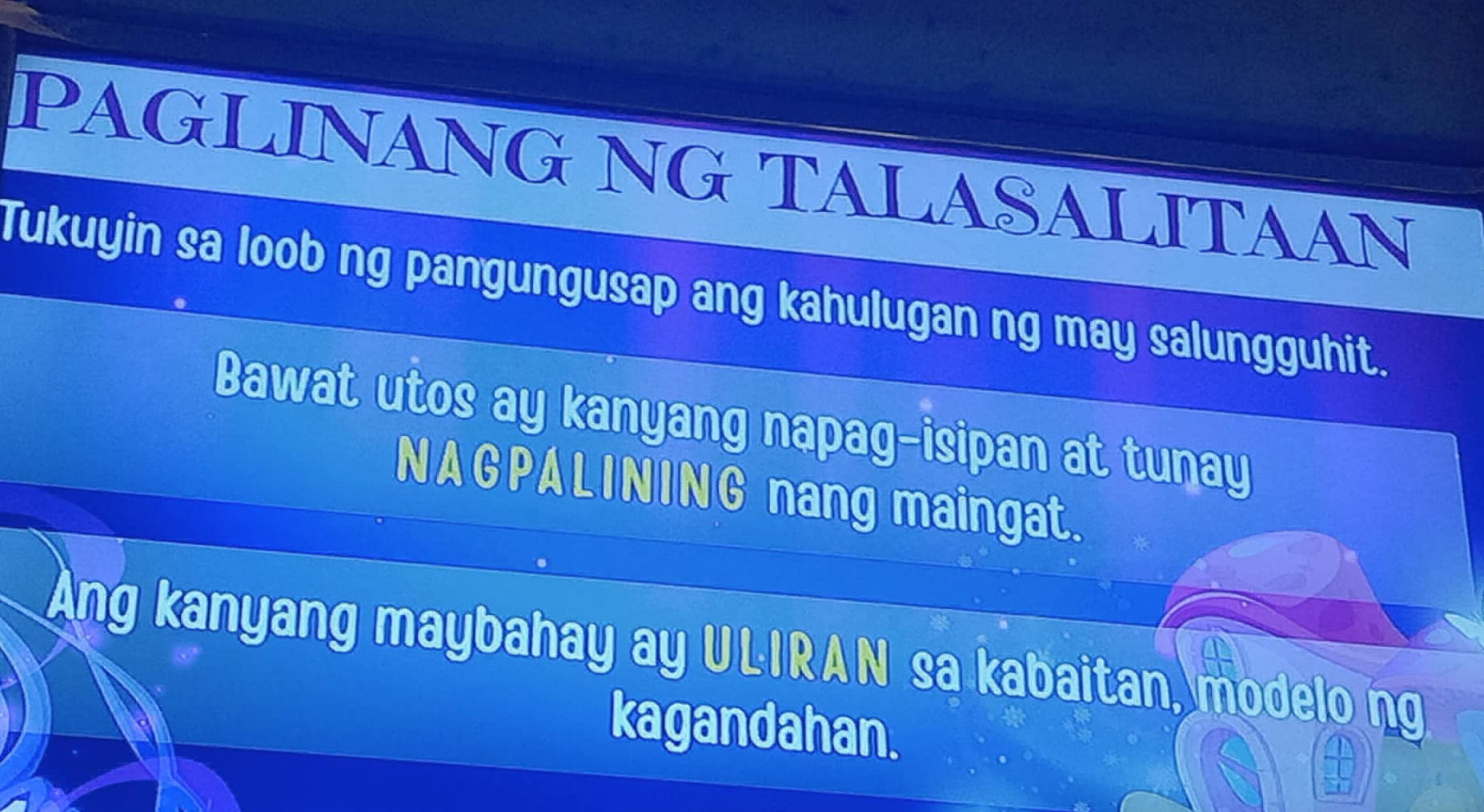 Tukuyin sa loob ng pangungusap ang kahulugan | StudyX