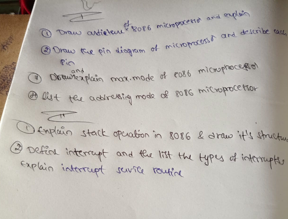 1 Draw architecture of 8086 microprocessor | StudyX