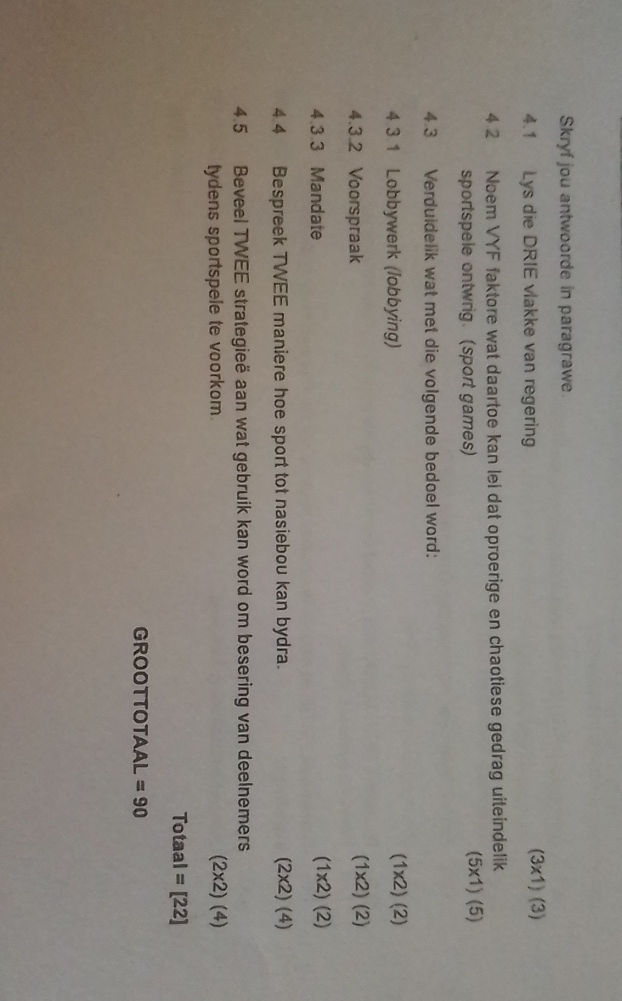 Skryf jou antwoorde in paragrawe. 4.1 Lys | StudyX