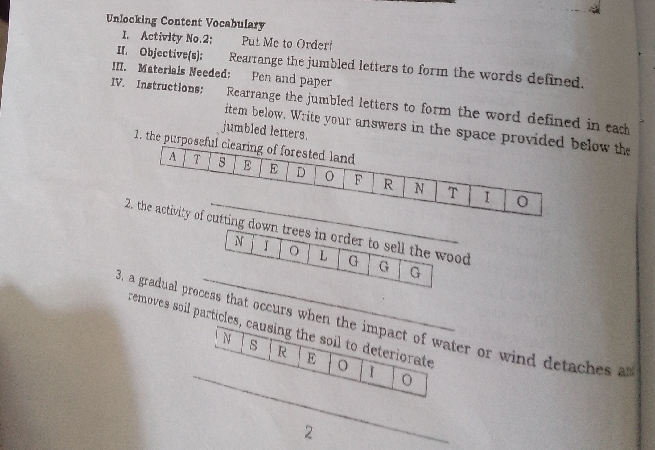 Unlocking Content Vocabulary I Activity No2 | StudyX