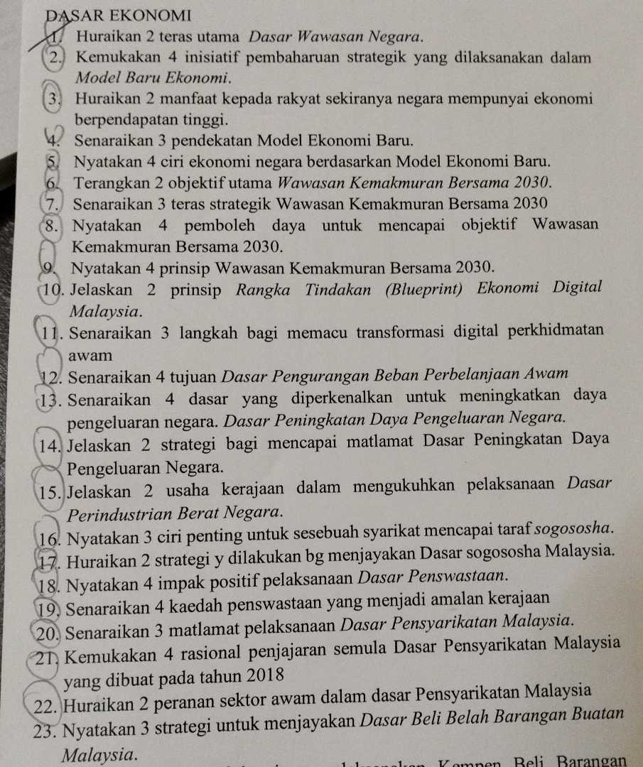 DASAR EKONOMI 1 Huraikan 2 teras utama Dasar | StudyX