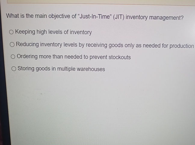 What is the main objective of Just-In-Time | StudyX