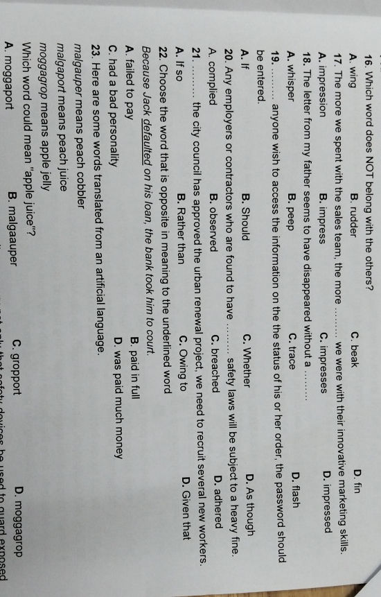 16 Which word does NOT belong with the | StudyX