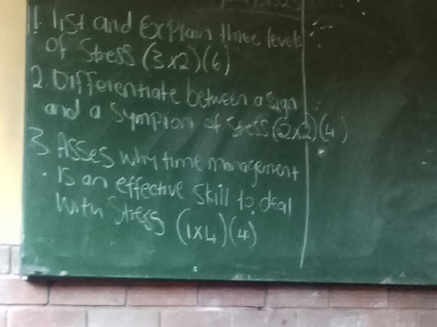 1 List and explain three levels of stress