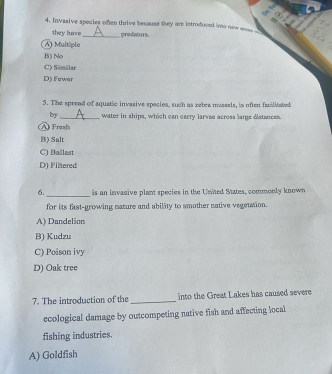 4 Invasive species often thrive because they | StudyX