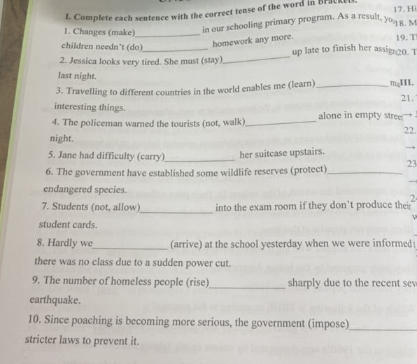 1. Complete each sentence with the correct | StudyX