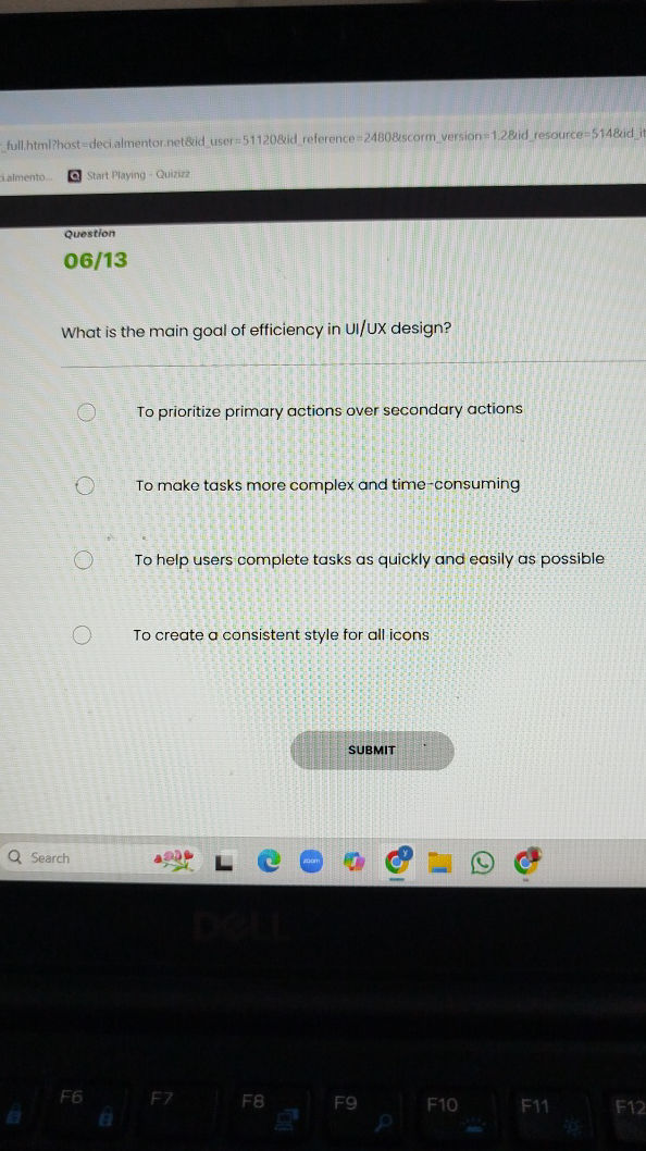 What is the main goal of efficiency in UI/UX | StudyX