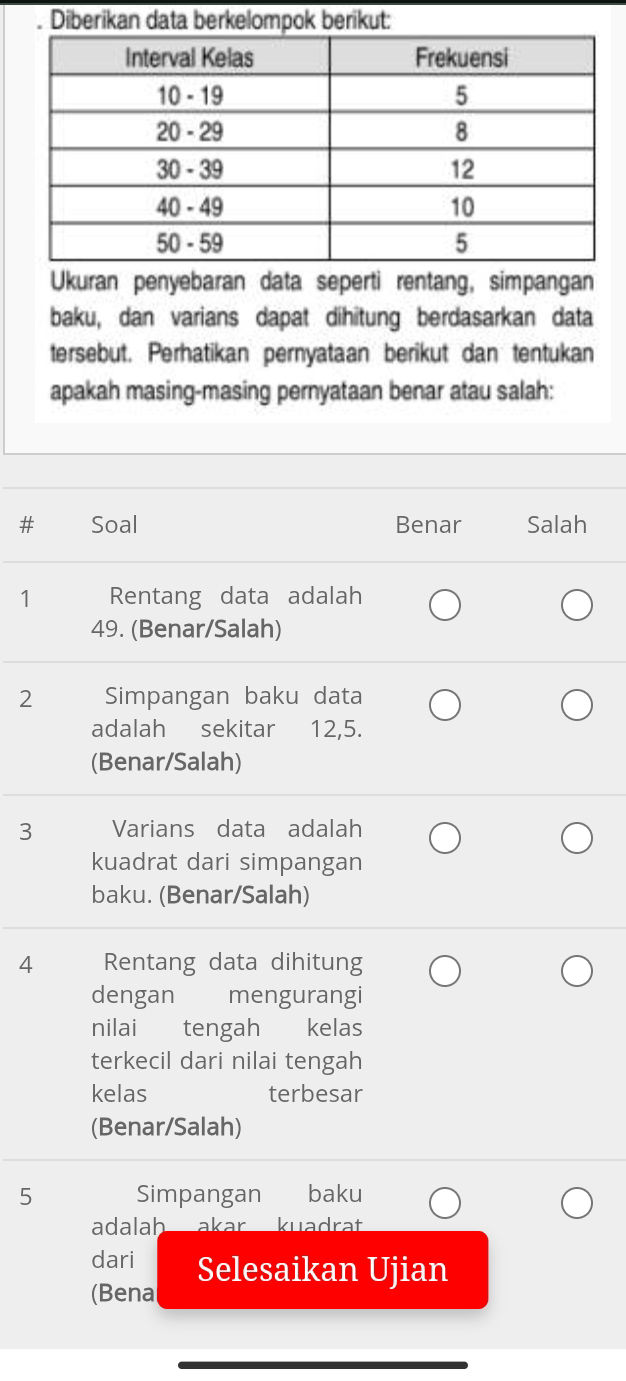 Diberikan data berkelompok berikut: | | StudyX