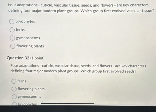 Four adaptationscuticle vascular tissue | StudyX