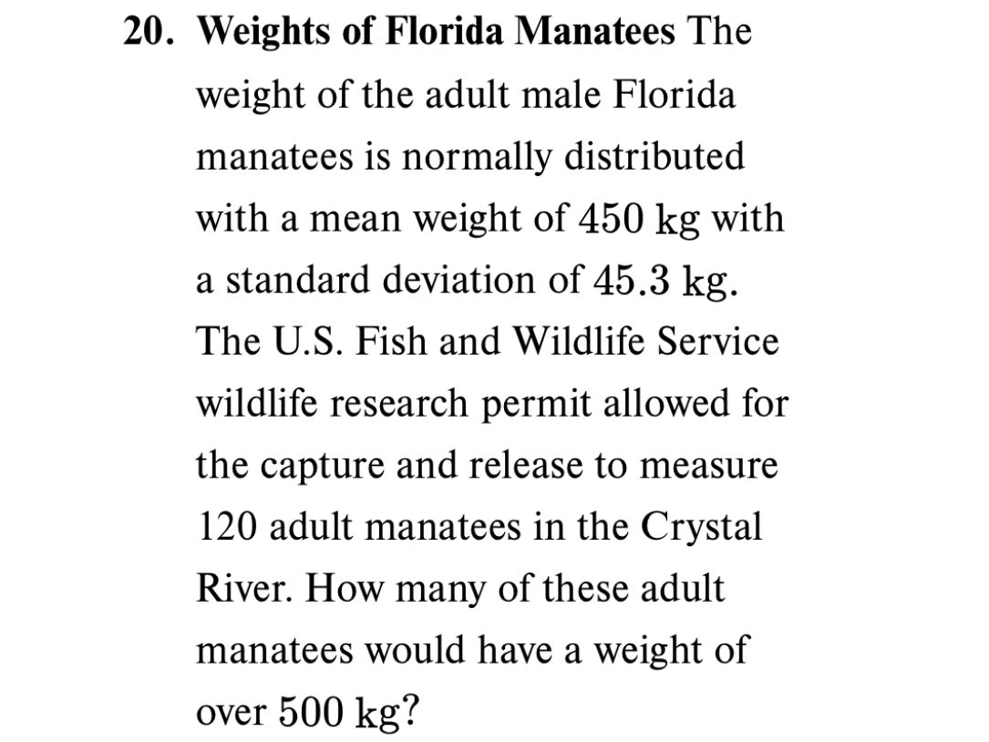 Weights of Florida Manatees The weight of