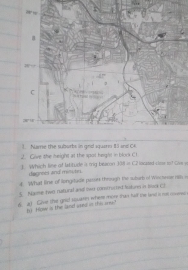1 Name the suburbs in grid squares B3 and C4 | StudyX