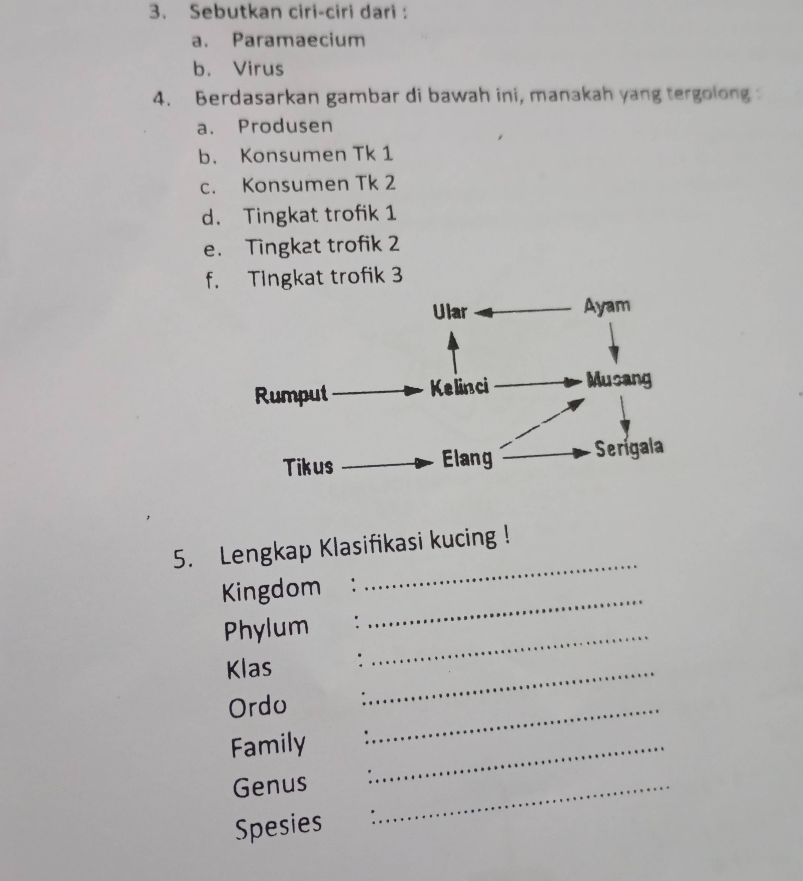 3. Sebutkan ciri-ciri dari : a. Paramaecium | StudyX