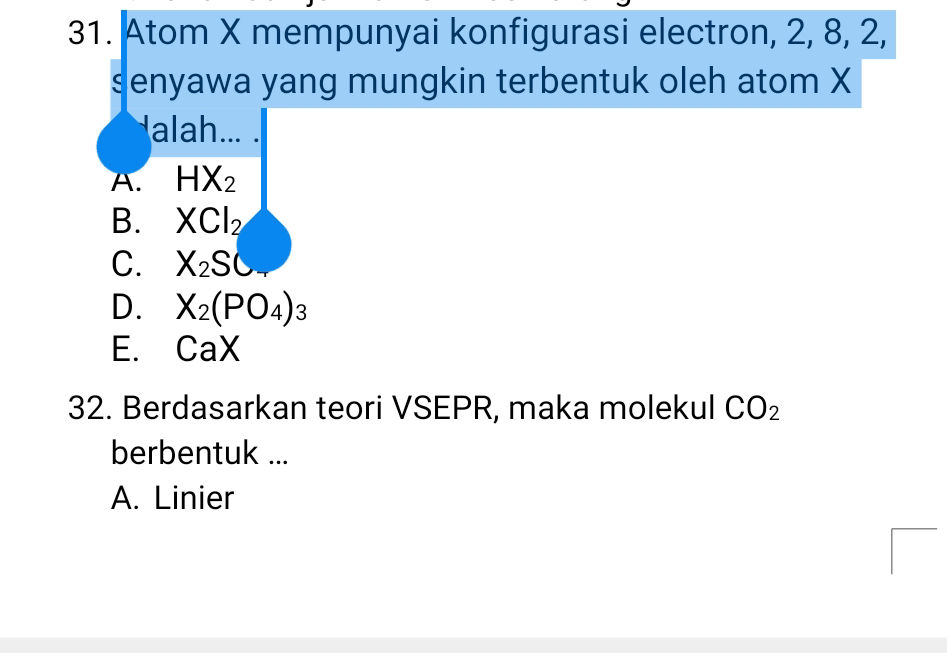 31 Atom X mempunyai konfigurasi electron 2 8 | StudyX