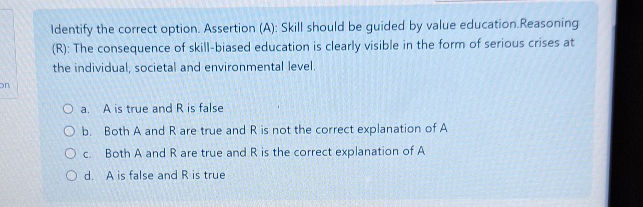 Identify the correct option Assertion (A) | StudyX