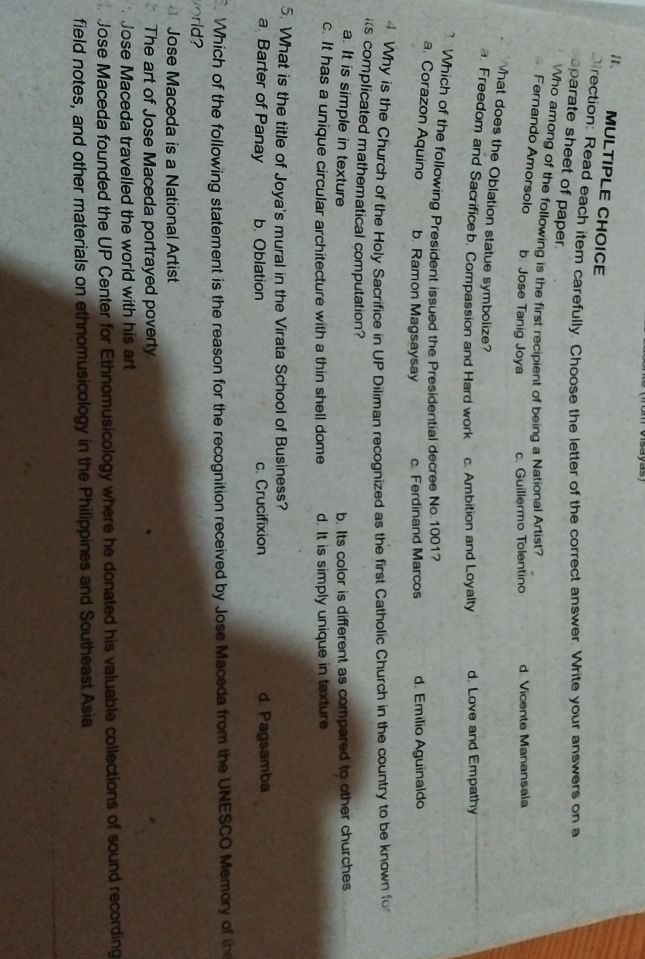 MULTIPLE CHOICE Direction Read each item | StudyX