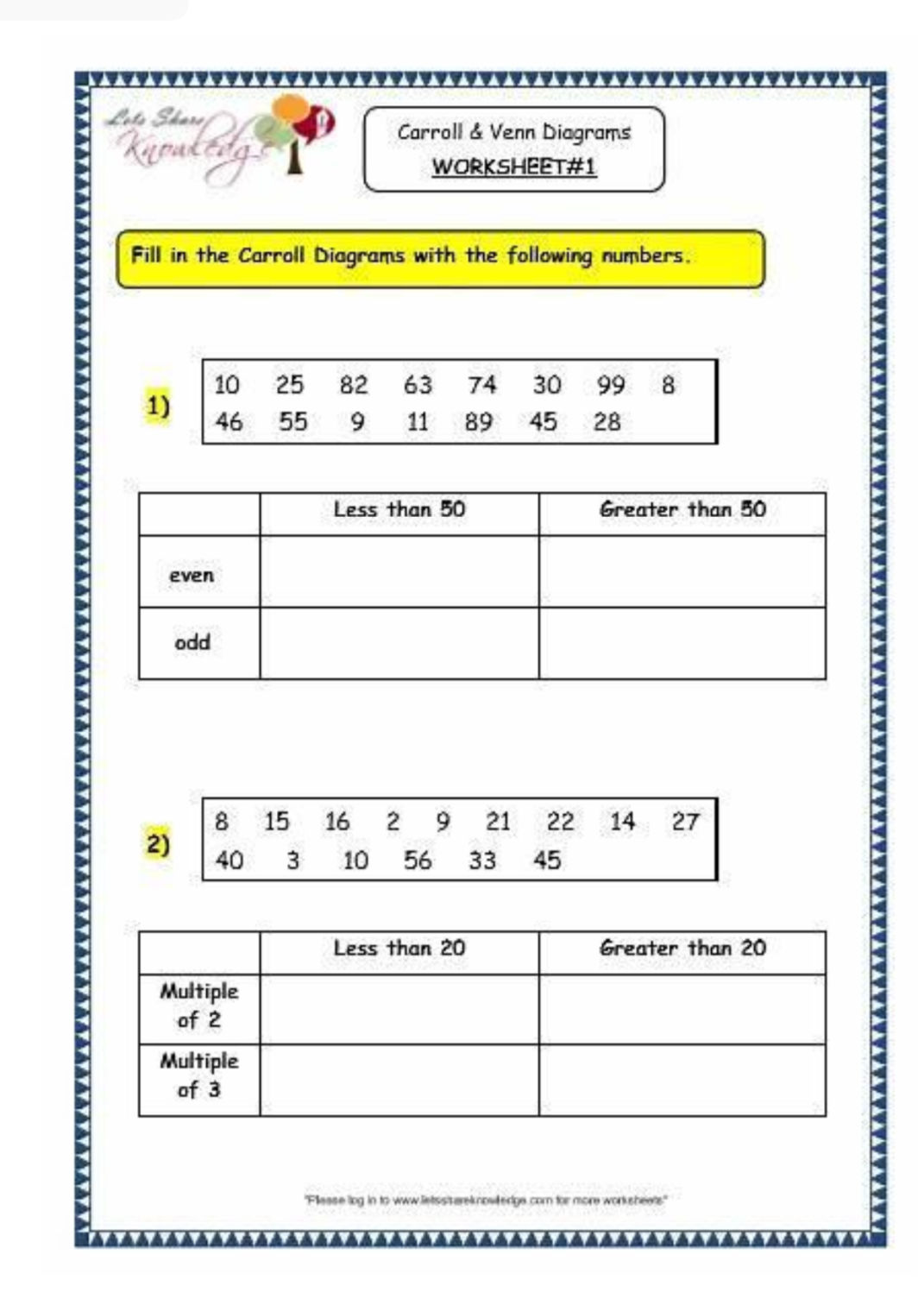 Fill in the Carroll Diagrams with the | StudyX