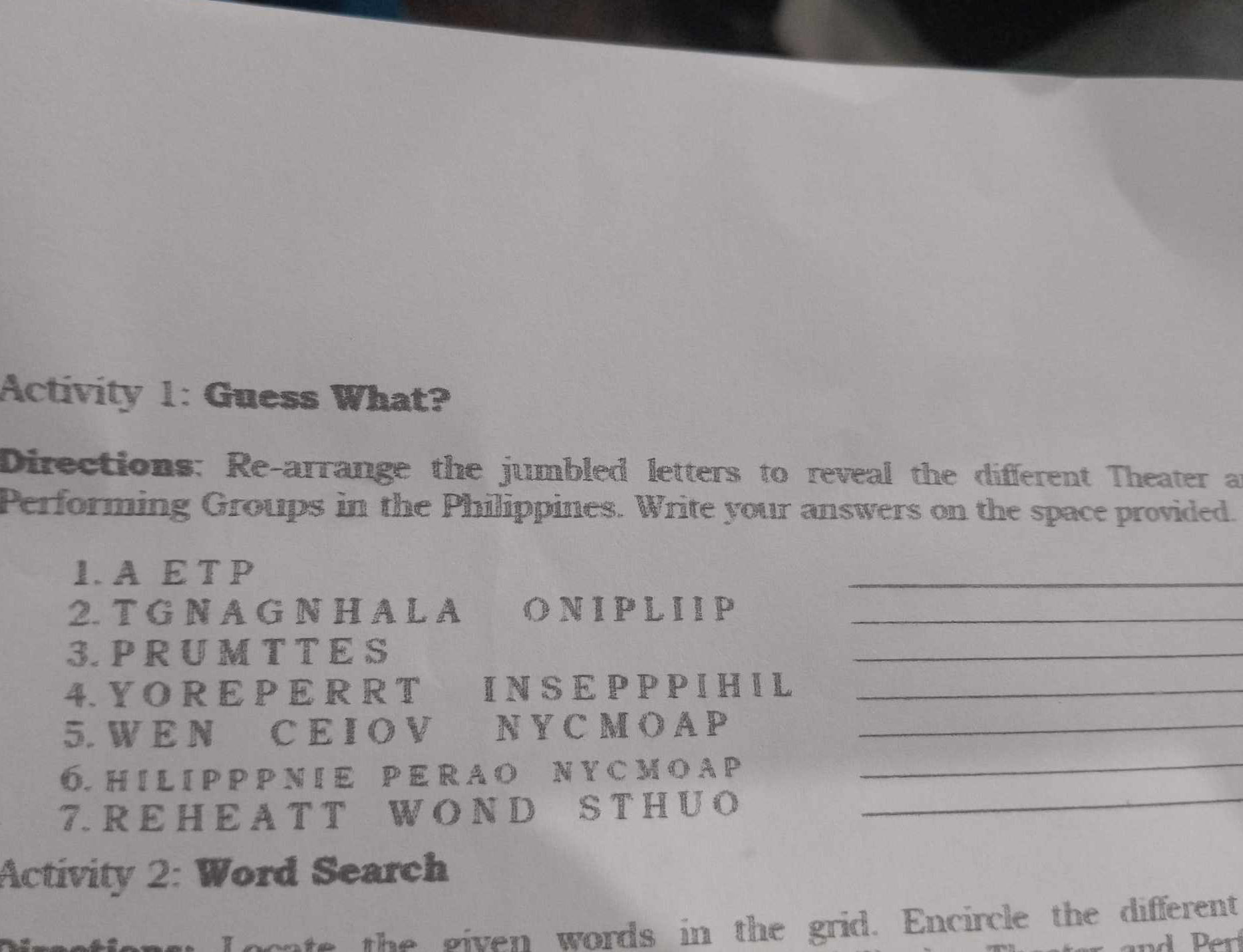 Activity 1 Guess What Directions Re-arrange | StudyX