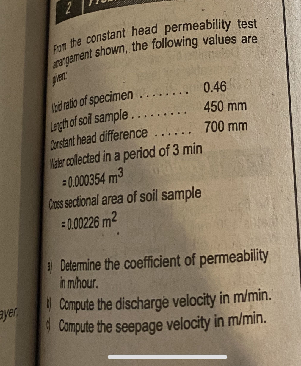 From the constant head permeability test | StudyX